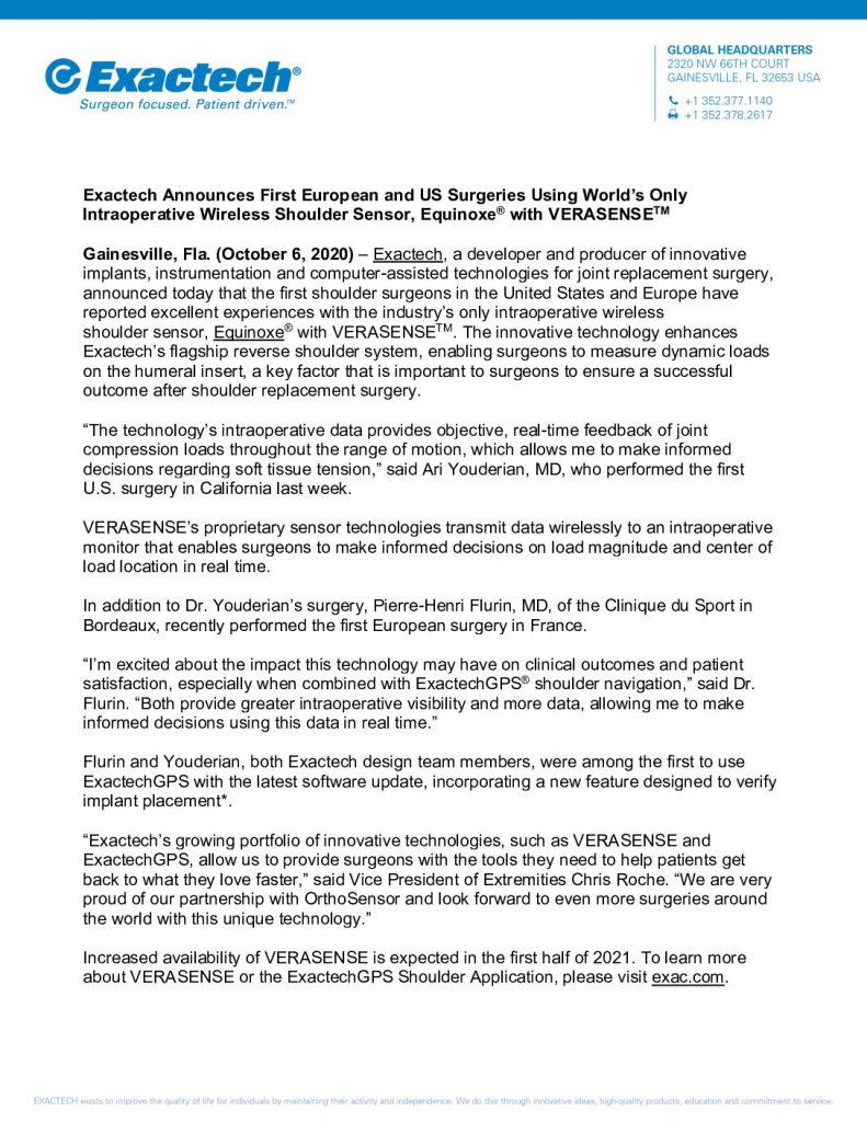 Press Release Exactech Announces First European and US Surgeries Using ...